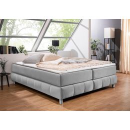 Boxspringbett Home Affaire "Salo", grau (hellgrau), B:166cm L:206cm, Komplettbetten, Boxspringbett, Ohne Kopfteil, inkl. Topper, auch in &Uuml;berl&auml;nge 220 cm