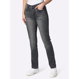 Bequeme Jeans Heine, Damen, Gr. 44, Normalgr&ouml;&szlig;en, grau (grau denim), 81% Baumwolle, 17% Polyester, 2% Elasthan, unifarben, lang, Jeans