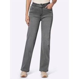 High-waist-Jeans Heine, Damen, Gr. 44, Normalgr&ouml;&szlig;en, blau (stone, grau, denim), 56% Baumwolle, 19% Polyester, 14% Lyocell, 10% Viskose, 1% Elasthan, unifarben, lang, Jeans High-Waist-Jeans