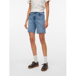 Véro Moda Jeansshorts VERO MODA "VMCLEO HR LONG DNM SHORTS MIX NOOS", Damen, Gr. S (36), N-Gr, blau (light blau denim detail:vi3414), Web, Obermaterial: 99% Baumwolle, 1% Elasthan, unifarben, regular fit kniefrei, Jeans Jeansshorts