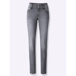 5-Pocket-Jeans Casual Looks, Damen, Gr. 20, Kurzgr&ouml;&szlig;en, blau (stone, grau, denim), 99% Baumwolle, 1% Elasthan, unifarben, lang, Jeans 5-Pocket-Jeans