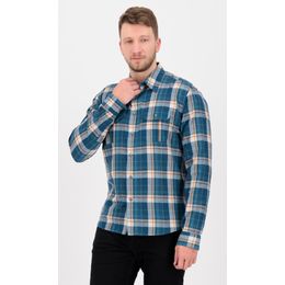 Outdoorhemd DEPROC Active "DENVER M MEN", Herren, Gr. XL (54), Normalgr&ouml;&szlig;en, blau, orange, check, 50% Polyester; 40% Baumwolle; 10% Leinen, Hemden, auch in Gro&szlig;en Gr&ouml;&szlig;en erh&auml;ltlich
