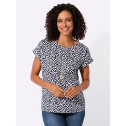 Print-Shirt Casual Looks "Druck-Shirt", Damen, Gr. 40, marine, ecru, 100% Baumwolle, gemustert, mehrfarbig, Rundhals, Shirts