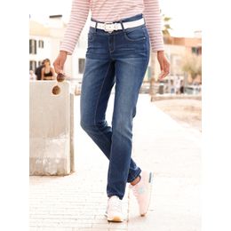 5-Pocket-Jeans Casual Looks, Damen, Gr. 19, Kurzgr&ouml;&szlig;en, blau (dunkelblau), 99% Baumwolle, 1% Elasthan, unifarben, lang, Jeans 5-Pocket-Jeans
