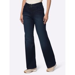 High-waist-Jeans Heine, Damen, Gr. 38, Normalgr&ouml;&szlig;en, blau (dunkelblau), 56% Baumwolle, 19% Polyester, 14% Lyocell, 10% Viskose, 1% Elasthan, unifarben, lang, Jeans High-Waist-Jeans