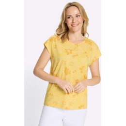 Kurzarmshirt Classic Basics "Rundhals-Shirt", Damen, Gr. 42, gelb, ocker, bedruckt, 100% Baumwolle, bedruckt, gebl&uuml;mt, gemustert, mehrfarbig, Rundhals, Shirts