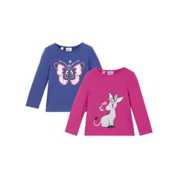 Langarmshirt bonprix, M&auml;dchen, Gr. 104/110, blau (saphirblau, fuchsia), Obermaterial: 100% Baumwolle, regular fit, Shirts Langarmshirt
