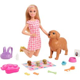 Barbie Kinder Anziehpuppe "Puppe (blond) mit Hund & Welpen", bunt, Kunststoff, Stoff, H:29,8cm, Puppen