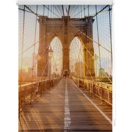 Seitenzugrollo, B:120cm H:150cm, orange, LICHTBLICK ORIGINAL, Polyester, Rollos, "Klemmfix Motiv Brooklyn Bridge", bedruckt