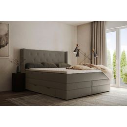 Boxspringbett Home Affaire, B:181cm L:210cm, grau, Samtoptik (100% Polyester);Struktur (100% Polyester), Komplettbetten, "Elegance", mit sch&ouml;ner