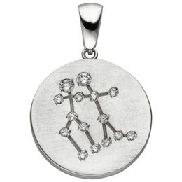Sternzeichenanh&auml;nger Jobo "Anh&auml;nger Sternzeichen rund", silber 925, wei&szlig;, Schmuckanh&auml;nger, Damen, Zwilling, Silber 925 (Sterlingsilber), 925 Silber rund matt mit Zirkonia