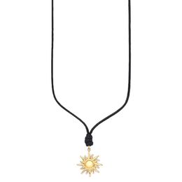 Damen Kette mit Anhänger "Schmuck Geschenk Lederkette mit Anhänger Sonne", Lederimitat Messing, L: 90 B: 0,7mmgelbgoldfarben, schwarz, ANISTON