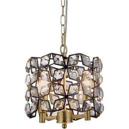 Searchlight H&auml;ngeleuchte "Iris 2Lt 25cm Round Pendant- Black Metal, Crystal & Brass", 2, &Oslash; 25cm H: 30cm, 1 Stk.messing, Esszimmer, Leuchten