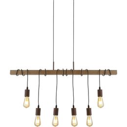 Searchlight H&auml;ngeleuchte "Barn 6Lt Pendant - Black Metal & Wood", 6, H: 30cm, 1 Stk.braun, nat&uuml;rlich, Esszimmer, Leuchten