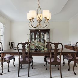 Searchlight Kronleuchter "Alberto 5Lt Pendant - Antique Brass, Crystal & Linen Shade", 5, &Oslash; 52cm H: 53cm, 1 Stk., gold, Wohnzimmer, Leuchten