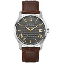 Bulova Damen Quarzuhr, braun, Armbanduhren, Armbanduhr, Herrenuhr, Damenuhr, Lederarmband, Datum