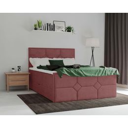 Boxspringbett Home Affaire, B:141cm L:210cm, rot, Holz teilmassiv, Komplettbetten, "Ambre", mit Taschen-Federkernmatratze