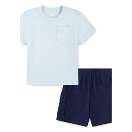 Nike Sportswear Jungen T-Shirt & Shorts "NKB B NSW PKT TEE FT SHORT SET", blau, Gr. 122, Obermaterial: 60% Baumwolle, 40% Polyester, KOB Set-Artikel,