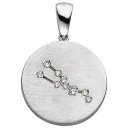 Sternzeichenanh&auml;nger Jobo "Anh&auml;nger Sternzeichen rund", silber 925, wei&szlig;, Schmuckanh&auml;nger, Damen, Stier, Silber 925 (Sterlingsilber), 925 Silber rund matt mit Zirkonia