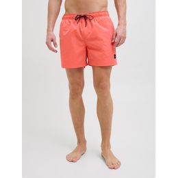 Jack & Jones JACK & JONES Herren Badeshorts "JPSTMAUI Badeshort mit elastischem Bund und normalem Schnitt", rot, Gr. XL, Web, Polyester, Badehosen, unifarben,
