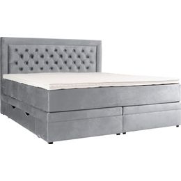 Boxspringbett Home Affaire, B:141cm L:210cm, grau, 100% Polyester, Komplettbetten, "Julien", mit Taschenfederkernmatratze
