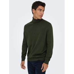Only & Sons ONLY & SONS Herren Rollkragenpullover "ONSHOLGER REG ROLL NECK KNIT - OTL", gr&uuml;n, Gr. XXL, gestreift, Strick, Obermaterial: 100% Baumwolle, Pullover