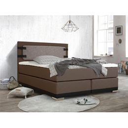 Boxspringbett Home Affaire, B:141cm L:208cm, braun, Holz teilmassiv, Kunstleder, Metall, Stoff, Komplettbetten, "Strada", incl. Topper, 3 Breiten, 3