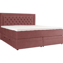 Boxspringbett Home Affaire, B:141cm L:210cm, rot, 100% Polyester, Komplettbetten, "Julien", mit Taschenfederkernmatratze