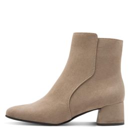 Marco Tozzi Damen Stiefelette, Gr. 37, beige, Textil, Veloursleder, Schuhe, Blockabsatz, Businessschuh, Ankleboots mit Ziern&auml;hen