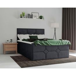 Boxspringbett Home Affaire, B:141cm L:210cm, grau, Holz teilmassiv, Komplettbetten, "Ambre", mit Taschen-Federkernmatratze