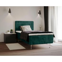 Boxspringbett Home Affaire, B:71cm L:208cm, gr&uuml;n, 100% Polyester, Komplettbetten, "Hacer", Topper, H2 oder H3 und in Breiten 70,80,90,120,140,160,180