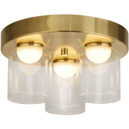 Searchlight Deckenleuchte "Highball LED 3Lt Flush, Satin Brass & Clear Glass IP44", 3, &Oslash; 30cm H: 16cm, 1 Stk.messing und klar, Badezimmer, Leuchten