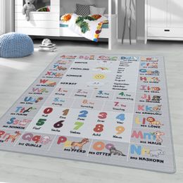 Kinderteppich, B:160cm H:6mm L:230cm, grau, Ayyildiz Teppiche, Polyamid, Teppiche, "PLAY 2904", robuster Kurzflor, bunter Spiel Lern Teppich,