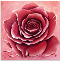 Glasbild Artland, B:50cm H:50cm, rot, Glas, Küche, Bilder, "Rote Rose handgemalt", in verschiedenen Größen