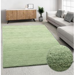 Wollteppich Theko, B:300cm H:14mm L:400cm, gr&uuml;n, Wolle, Teppiche, "Gabbeh Uni, Handgefertigt, meliert, auch als L&auml;ufer erh&auml;ltlich, Wolle",