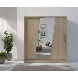 Kleiderschrank Home Affaire "JULIETTA Schiebet&uuml;renschrank mit 10 F&auml;cher, Kleiderstange und Spiegel", natur, B:205cm H:215cm T:63cm, FSC-zertifizierter Holzwerkstoff, Schr&auml;nke, Kleiderschrank