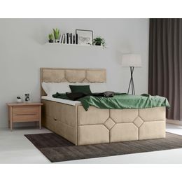 Boxspringbett Home Affaire, B:121cm L:210cm, beige, Holz teilmassiv, Komplettbetten, "Ambre", mit Taschen-Federkernmatratze