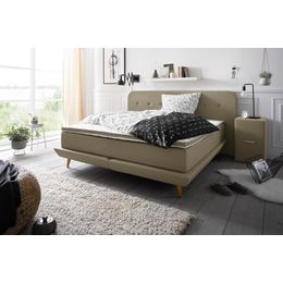 Boxspringbett Home Affaire, gr&uuml;n, Strukturstoff-Bezug (100% Polyester), Komplettbetten, "Premium", Steppung mit Knopfheftung, inkl. Topper