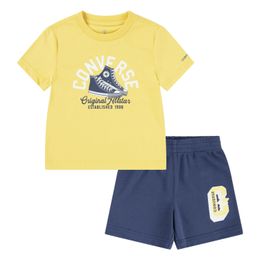 Converse Jungen T-Shirt & Shorts "CNVB RETRO REMIX FT SHORT SET", blau, Gr. 122, Obermaterial: 60% Baumwolle, 40% Polyester, KOB Set-Artikel, f&uuml;r