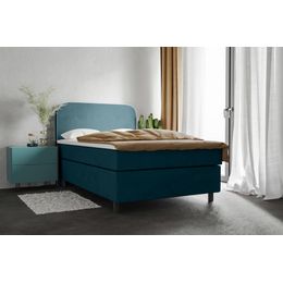 Boxspringbett Home Affaire, B:121cm L:208cm, blau, 100% PES, Komplettbetten, "Marausa", mit Taschen-Federkernmatratze, mit dekorativer Kedernaht