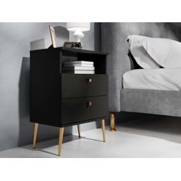 Nachttisch Home Affaire, B:50cm H:69,5cm T:34cm, schwarz, Schlafzimmer, Tische, "Elyria, Metallgriffe, FSC-zertifizierter Holzwerkstoff", mit 2