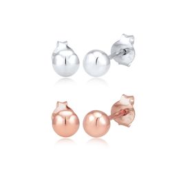 Elli Damen Ohrring-Set "Ohrringe Kugel 2er Set 925 Sterling Silber bicolor", onesize, ohne Stein, Silber 925 (Sterlingsilber), rosa, Silber 925