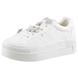Buffalo Damen Plateausneaker "PAIRED ICE", Gr. 40, wei&szlig;, Textil, unifarben, Schuhe, Schn&uuml;rschuh, Freizeitsneaker, Halbschuh mit Schmuckelementen