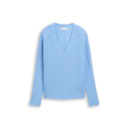 Tom Tailor Damen Strickpullover mit V-Ausschnitt, blau, Uni, Gr. XXL