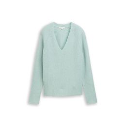 Tom Tailor Damen Strickpullover mit V-Ausschnitt, blau, Uni, Gr. XXL