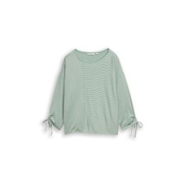 Tom Tailor Denim Damen Loose Fit Langarmshirt mit Raff&auml;rmeln, gr&uuml;n, Gestreift, Gr. XXL