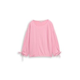 Tom Tailor Denim Damen Loose Fit Langarmshirt mit Raff&auml;rmeln, rosa, Gestreift, Gr. XXL