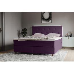 Boxspringbett Home Affaire, B:161cm L:208cm, lila, 100% Polyester, Komplettbetten, "Alenika", mit LED - Beleuchtung, mit Taschen-Federkernmatratze