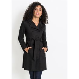 bonprix Trenchcoat aus Baumwolle, schwarz, mit Baumwolle