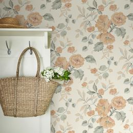 Laura Ashley Vliestapete "Alyworth Trail Apricot", B/L: 0,52mm x 10mm, Rollen:, orange, Wohnzimmer, Tapeten, 10mx52cm (ca. 5m2)